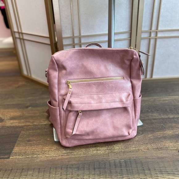 Bags | Rose Pink Faux Leather Backpack Tote | Poshmark